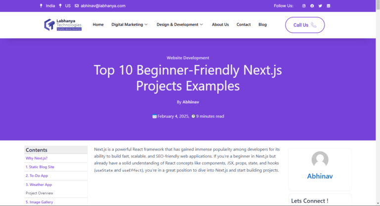 Top 10 Beginner-Friendly Next.js Projects Examples - Labhanya Technologies