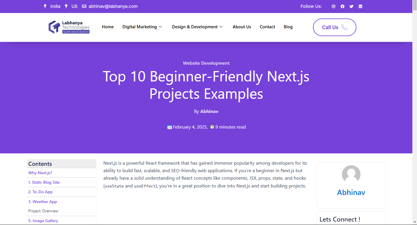 Top 10 Beginner-Friendly Next.js Projects Examples - Labhanya Technologies